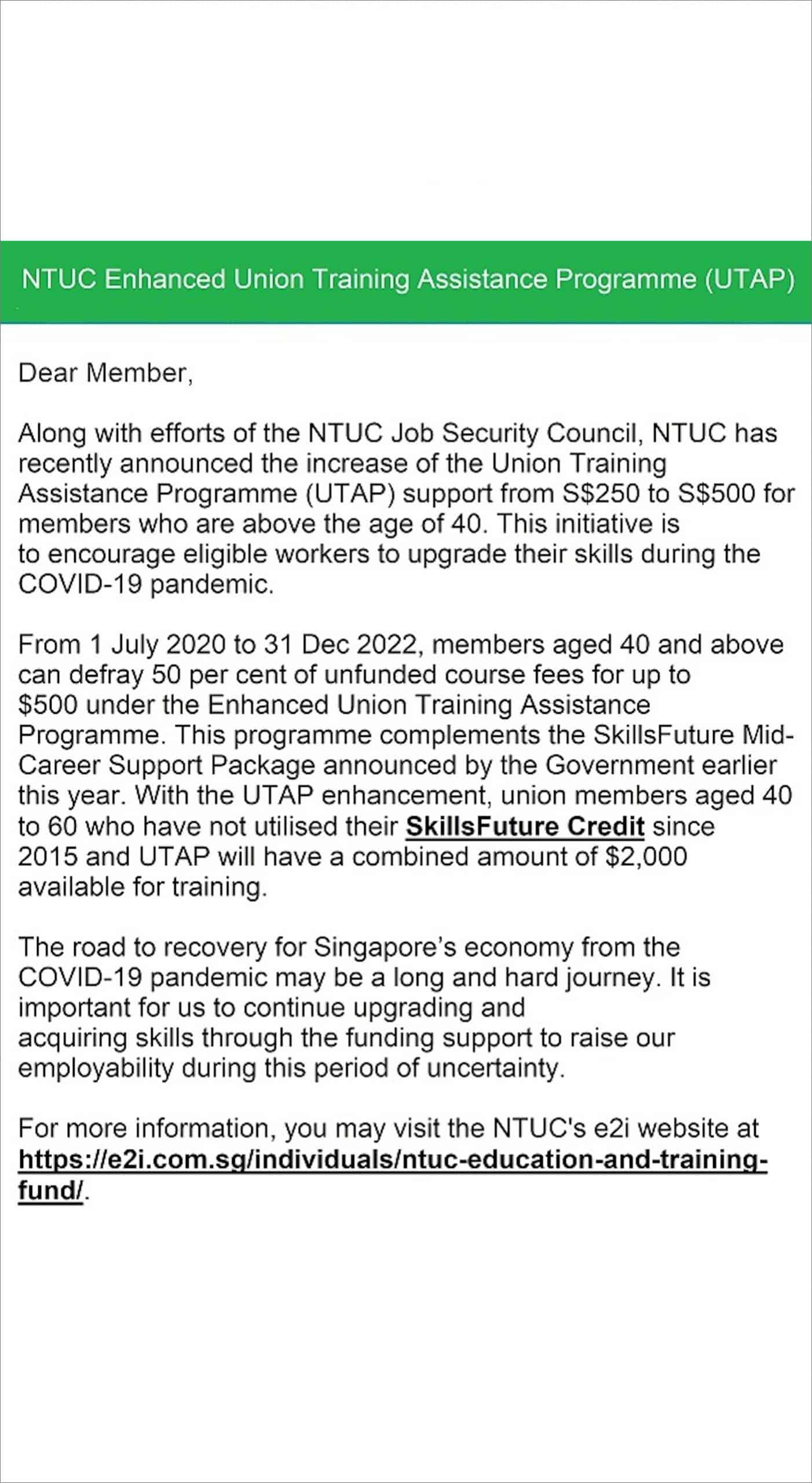 NTUC Enhanced Union Training Assistance Programme (UTAP) - SeaVoices ...